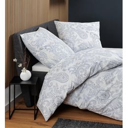 Bettw&auml;sche Janine "Soft-Cotton71001 0", blau, B/L: 155cm x 200cm, 1 Stk., 1 Stk., Linon, B/L: 80cm x 80cm, Linon, Obermaterial: 100% Baumwolle, Bettw&auml;sche, Bettw&auml;sche, mit Reissverschluss