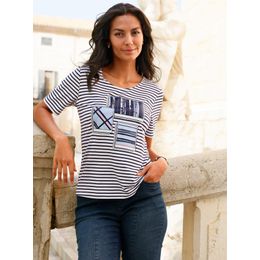 T-Shirt Casual Looks "Shirt", Damen, Gr. 40, ecru, marine, bedruckt, 95% Viskose, 5% Elasthan, gemustert, gestreift, Rundhals, Shirts T-Shirt