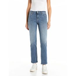 Straight-Jeans Replay "ZOLIE", Damen, Gr. 32, L&auml;nge 32, blau (medium blau 927), Denim/Jeans, Obermaterial: 83% Baumwolle, 10% Modal, 4% Elastomultiester, 3% Elasthan, straight fit lang, Jeans Straight-Jeans