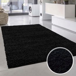 Hochflor-Teppich Carpet City "Shaggi uni 500" Gr. 1, schwarz, B:60cm H:30mm L:110cm, Kunstfaser, Teppiche, L&auml;ufer, Shaggy, Uni, Langflor, weich, Wohnzimmer, Schlafzimmer, Kinder