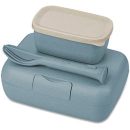 Lunchbox Koziol "Bentobox L + Besteck-Set CANDY READY", blau (nature flower blau), B:13,5cm H:6,5cm, Lebensmittelaufbewahrungsbeh&auml;lter, Lunchbox, Made in Germany. Biozirkul&auml;rer Kunststoff
