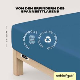 Spannbettlaken Schlafgut "EASY JERSEY Bettlaken, 150 g/m&sup2;, 100% Baumwolle, Spannbetttuch", blau (blau mid), L:200cm, Jersey, Obermaterial: 100% Baumwolle, Bettlaken, Spannbettlaken, Spannbettlaken bis 22 cm H&ouml;he, b&uuml;gelfrei, pflegeleicht, perfekter Sitz