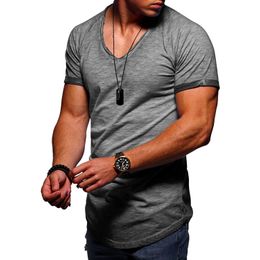 T-Shirt behype "DANNY", Herren, Gr. M, grau (dunkelgrau), 100% Baumwolle, unifarben, Shirts T-Shirt, mit modernem V-Ausschnitt
