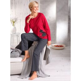 Schlafanzug, Damen, Gr. 52/54, rot, Hose: 50% Baumwolle, 50% Modal% 2 Teile mit untersch. Material, 100% Baumwolle, Homewear-Sets Schlafanzug
