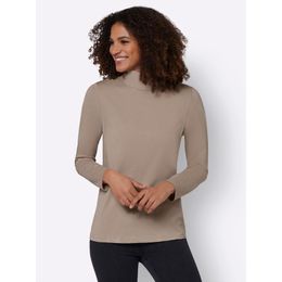 Rollkragenshirt Casual Looks "Rollkragen-Shirt", Damen, Gr. 52, beige (sesam), 95% Baumwolle, 5% Elasthan, unifarben, Shirts