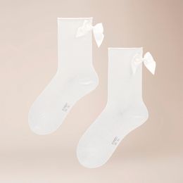 Socken Kunert "Socke Ribbon Love", Damen, Gr. 39-42, wei&szlig; (sanftes wei&szlig; 1270), Obermaterial: 74% Baumwolle CO. 23% Polyamid PA. 3% Elasthan EL., Socken Socken
