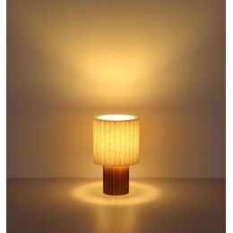 Globo LIGHTING Tischleuchte "JANNIE", braun, 1, &Oslash; 18cm H: 30cm, 1 Stk., Leuchten, Holz-Tischleuchte, Leinen-Schirm, Wippschalter, E27, &Oslash;180mm, Tischleuchte
