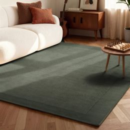 Villeroy & Boch Teppich VILLEROY & BOCH "Wollteppich Kivi", gr&uuml;n (natur gr&uuml;n), B:160cm H:17mm L:230cm, Nylon, Wolle, Teppiche, Teppich, Handgewebt, Wolle, Bord&uuml;re, Einfarbig, L&auml;ufer, Wohnzimmer, Modern