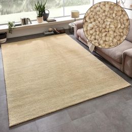 Wollteppich Theko "Gabbeh Uni, Handgefertigt, meliert, auch als L&auml;ufer erh&auml;ltlich, Wolle" Gr. 1, beige, B:60cm H:14mm L:90cm, Wolle, Teppiche, Schlafzimmer, Wohnzimmer, Esszimmer, auch als L&auml;ufer oder rund
