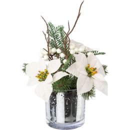 Winterliche Kunstpflanze Creativ green "Weihnachtsdeko", wei&szlig;, H:34cm, Polyester, Kunstpflanzen, in Glasvase, mit Beeren und Zweigen