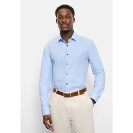 Businesshemd OLYMP "OLYMP No. Six 24/Seven, super slim, Modern Kent", Herren, Gr. 42, Normaler Arm, bleu, 64% Baumwolle, 27% Polyester, 9% Elasthan, Hemden