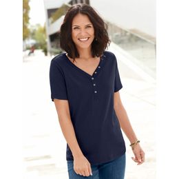 Kurzarmshirt Casual Looks "Shirt", Damen, Gr. 42, blau (marine), 50% Baumwolle, 50% Modal, unifarben, herzf&ouml;rmiger Ausschnitt, Shirts