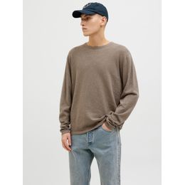Jack & Jones Rundhalspullover JACK & JONES "JJESUMMER KNIT CREW NECK SN", Herren, Gr. M, gr&uuml;n (falcon), Strick, Obermaterial: 90% Baumwolle, 10% Leinen, unifarben, regular fit taillenbedeckt, Rundhals, gerader Abschluss, Pullover Rundhalspullover, mit Rundhalsausschnitt