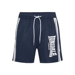 Shorts Lonsdale "TAMESIDE Badeshorts", Herren, Gr. S, N-Gr, blau (navy, wei&szlig;), Jersey, Obermaterial: 100% Polyester, gestreift, regular fit, Hosen Shorts, mit elastischem Bund und Kordelzug