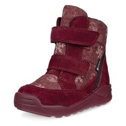 Klettstiefel Ecco "Urban Mini", M&auml;dchen, Gr. 27, rot (dunkelrot schneeflocken), Textil, Veloursleder, bedruckt, Schuhe Klettstiefel, Winterboots, Winterstiefel, Stiefelette mit GORE-TEX