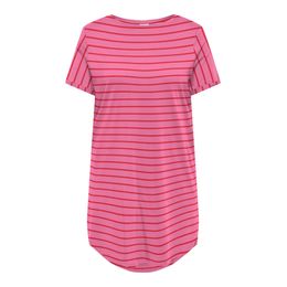 Minikleid Only CARMAKOMA "CARMAY LIFE S/S DRESS JRS", Damen, Gr. L, N-Gr, wild orchid stripes:(dina) tomato puree, Jersey, Obermaterial: 100% Baumwolle, gestreift, regular fit kniefrei, Rundhals, angeschnitten Umschlagsaum, Kleider Minikleid, Sommerkleid