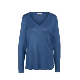 Strickpullover GOLDNER "Kurzgr&ouml;&szlig;e Unkomplizierter Pullover mit V-Ausschnitt", Damen, Gr. 20, blau, Obermaterial: 100% Polyacryl PAN., V-Ausschnitt, eng normales B&uuml;ndchen, Pullover Strickpullover, Ohne