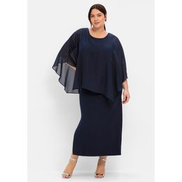 Abendkleid sheego "Abendkleid", Damen, Gr. 52, Normalgr&ouml;&szlig;en, blau (marine), 95% Polyester, 5% Elasthan, Webware:100% Polyester, unifarben, lang, Rundhals, Kleider Abendkleid