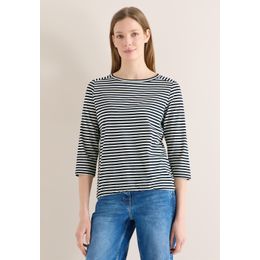 3/4-Arm-Shirt Cecil, Damen, Gr. L (42), universal blau, Web, 50% Baumwolle, 50% Polyester, gestreift, comfort fit normal, U-Boot-Ausschnitt, abgesteppt, Shirts 3/4-Arm-Shirt, mit U-Boot-Ausschnitt