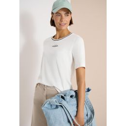 T-Shirt Cecil, Damen, Gr. L (42), vanillewei&szlig;, Web, 50% Baumwolle, 50% Modal, bedruckt, comfort fit normal, Rundhals, abgesteppt, Shirts T-Shirt, Rundhalsausschnitt