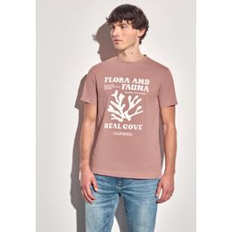 T-Shirt Street One MEN, Herren, Gr. L (42), orange (pastel peach), Web, 100% Baumwolle, bedruckt, normal normal, Rundhals, B&uuml;ndchen, Shirts T-Shirt, mit Rundhalsausschnitt