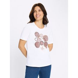 Kurzarmshirt Classic Basics "Kurzarm-Shirt", Damen, Gr. 38, wei&szlig;, rotbraun, 100% Baumwolle, bedruckt, gemustert, mehrfarbig, Rundhals, Shirts