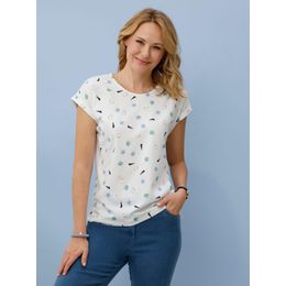 Rundhalsshirt Classic Basics "Rundhals-Shirt", Damen, Gr. 40, ecru, himmelblau, bedruckt, 100% Baumwolle, gemustert, mehrfarbig, Rundhals, Shirts Rundhalsshirt