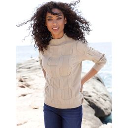 Stehkragenpullover Heine "Stehkragen-Pullover", Damen, Gr. 36, beige (sesam), 50% Viskose, 25% Polyester, 25% Polyamid, unifarben, Pullover Stehkragenpullover