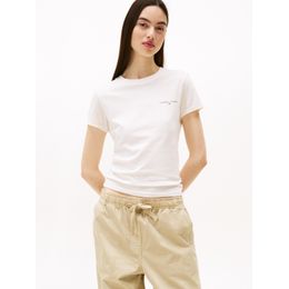 Kurzarmshirt Tommy Jeans "TJW SLIM LINEAR SS TEE EXT", Damen, Gr. M (38), wei&szlig; (ancient wei&szlig;), Jersey, Obermaterial: 100% Baumwolle, unifarben, Rundhals, Shirts