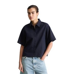Marc O'Polo Kurzarmbluse MARC O'POLO DENIM "aus Leinen-Baumwolle-Mix", Damen, Gr. L, blau depths, Obermaterial: 56% Leinen, 44% Baumwolle, unifarben, relaxed fit, normaler Saum, Blusen