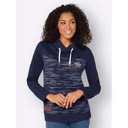 Langarmshirt Casual Looks "Shirt", Damen, Gr. 44, blau (marine, bedruckt), 50% Baumwolle, 50% Polyester, gemustert, mehrfarbig, Shirts Langarmshirt