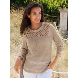 3/4 Arm-Pullover Casual Looks "Ajour-Pullover", Damen, Gr. 40, beige, 50% Baumwolle, 50% Polyacryl, unifarben, Pullover