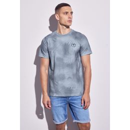 T-Shirt Street One MEN, Jungen, Gr. 3XL, blau (dusty blau), Web, 100% Baumwolle, bedruckt, normal normal, Rundhals, B&uuml;ndchen, Shirts T-Shirt, aus reiner Baumwolle