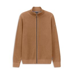 Strickjacke Bugatti "Basic Essential", Herren, Gr. L, beige (60, taupe), 100% Baumwolle, unifarben, regular fit, ohne Ausschnitt, Rippb&uuml;ndchen, Strickjacken Strickjacke, mit Rei&szlig;verschluss
