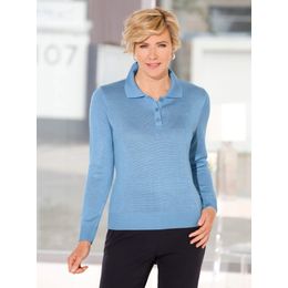 Polokragenpullover CLASSIC "Polopullover", Damen, Gr. 36, blau (bleu), 70% Polyacryl, 30% Schurwolle, unifarben, figurumspielend, Pullover
