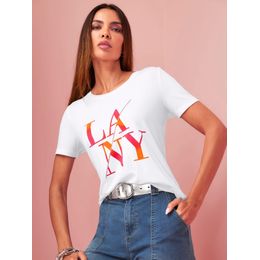 Kurzarmshirt Heine "Shirt", Damen, Gr. 36, wei&szlig;, 95% Viskose, 5% Elasthan, bedruckt, gemustert, mehrfarbig, Rundhals, Shirts
