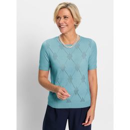 Kurzarmpullover CLASSIC "Pullover", Damen, Gr. 50, blau (aquamarin), 100% Polyacryl, unifarben, Pullover