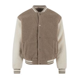 Collegejacke Urban Classics "Urban Classics Teddy College Jacket", Herren, Gr. 3XL, schwarztaupe, 100% Polyester, mehrfarbig, loose fit, amerikanischer Ausschnitt, Jacken Collegejacke
