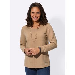 Rundhalsshirt Casual Looks "Shirt", Damen, Gr. 36, braun (camel), 85% Polyester, 10% Viskose, 5% Elasthan, unifarben, Rundhals, Shirts Rundhalsshirt