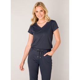 T-Shirt Base Level "Tilly", Damen, Gr. 38, blau (dunkelblau), Single Jersey, Obermaterial: 75% Polyamid, 25% Elasthan, unifarben, tailliert h&uuml;ftbedeckend, V-Ausschnitt, Shirts T-Shirt, mit V-Ausschnitt