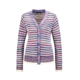 Strickjacke GOLDNER "Kurzgr&ouml;&szlig;e Langarm Jacke Damen mit Grafikmuster und V-Ausschnitt", Damen, Gr. 20, bunt (bunt, gemustert), Obermaterial: 81% Polyacryl PAN. 19% Baumwolle CO., figurumspielend, V-Ausschnitt, weit normales B&uuml;ndchen, Strickjacken Strickjacke, Multicolor-Ringelmuster