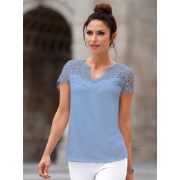 Spitzenshirt Lady "Shirt", Damen, Gr. 44, blau (eisblau), 95% Polyester, 5% Elasthan, Spitze:100% Polyester, unifarben, V-Ausschnitt, Shirts