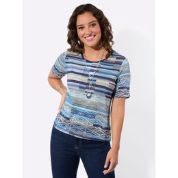 Kurzarmshirt Casual Looks "Kurzarm-Shirt", Damen, Gr. 50, marine, royalblau, bedruckt, 95% Viskose, 5% Elasthan, gemustert, mehrfarbig, Shirts