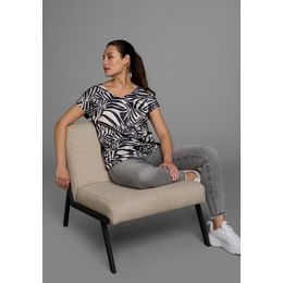 Shirtbluse Laura Scott, Damen, Gr. 40, wei&szlig; (wei&szlig;, navy, animal), Web, Obermaterial: 100% Polyester. R&uuml;ckenteil: 95% Viskose, 5% Elasthan, bedruckt, figurumspielend h&uuml;ftlang, V-Ausschnitt, Blusen, in Shirt-Optik, vorne leichtgl&auml;nzender Satin