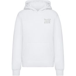 Kapuzenpullover MISS TEE "Miss Tee Never Look Back Ladies Fluffy Hoody", Damen, Gr. S, wei&szlig;, 70% Baumwolle, 30% Polyester, mehrfarbig, loose fit, ohne Ausschnitt, Pullover Kapuzenpullover