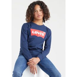 Langarmshirt LEVI'S KIDS "L/S BATWING TEE", Jungen, Gr. 14/164, blau (blaus), Jersey, Obermaterial: 100% Baumwolle, bedruckt, Basic schmal h&uuml;ftlang, Rundhals, B&uuml;ndchen, Shirts Langarmshirt, mit Logo Print for BOYS