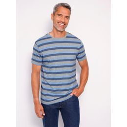 Rundhalsshirt CLASSIC "Shirt", Herren, Gr. 48/50, blau (grau, rauchblau, geringelt), 60% Baumwolle, 40% Polyester, gemustert, gestreift, mehrfarbig, Rundhals, Shirts Rundhalsshirt