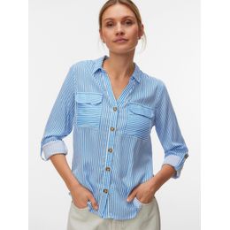 V&eacute;ro Moda Hemdbluse VERO MODA "VMBUMPY L/S SHIRT NEW WVN GA NOOS", Damen, Gr. S, nebulas blau stripes:snow wei&szlig;, Web, Obermaterial: 100% Viskose, gestreift, regular fit Po-bedeckend, V-Ausschnitt, mit Riegel Manschette, Blusen Hemdbluse, Viskose, regular fit