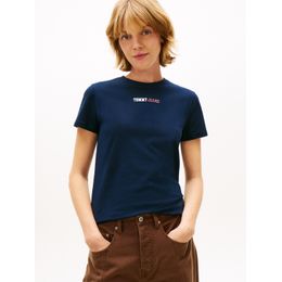 Kurzarmshirt Tommy Jeans "TJW REG ESSENTIAL LOGO 2 TEE EXT", Damen, Gr. S (36), blau (schwarz night navy), Single Jersey, Obermaterial: 100% Baumwolle, unifarben, normal, Rundhals, Shirts