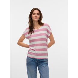 V&eacute;ro Moda Kurzarmshirt VERO MODA "VMWIDE STRIPE SL TOP GA JRS NOOS", Damen, Gr. L, wei&szlig; (nostalgia rose stripes:snow wei&szlig;), Jersey, Obermaterial: 96% Viskose, 4% Elasthan, gestreift, regular fit normal, Rundhals, Shirts, Viskosemischung